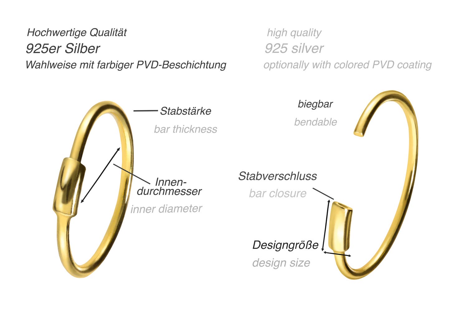 925 silver nose ring BAR - bendable | PIERCINGLINE